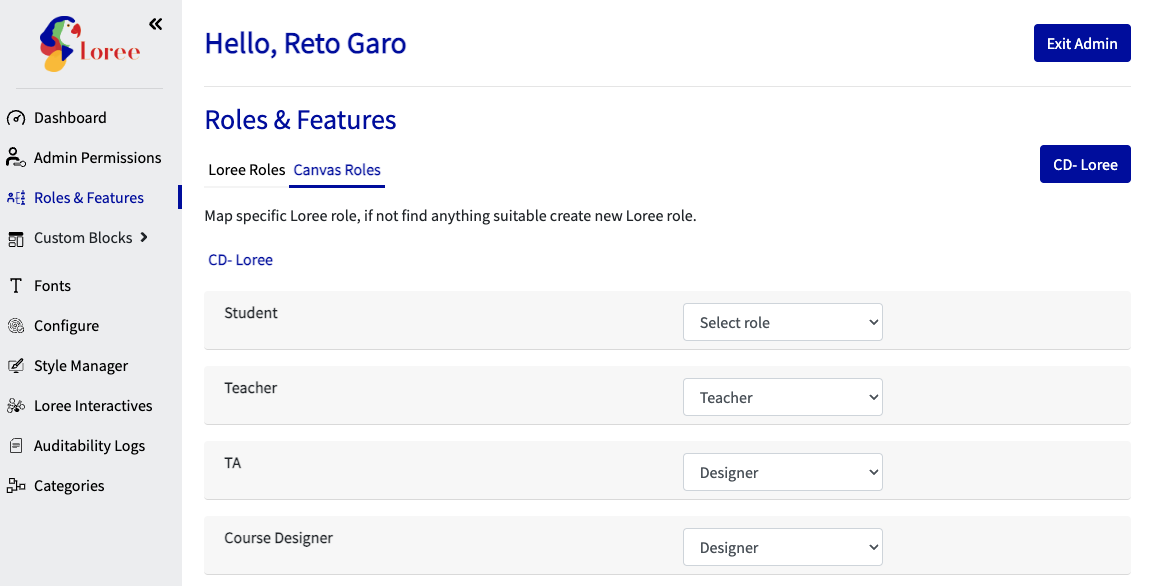 How to map Roles and Features in Loree?
